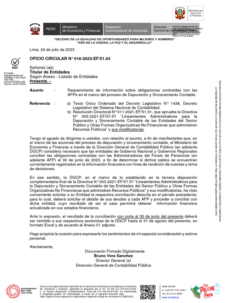 Oficio Circular N 016 2023 Ef 51.04 | PDF