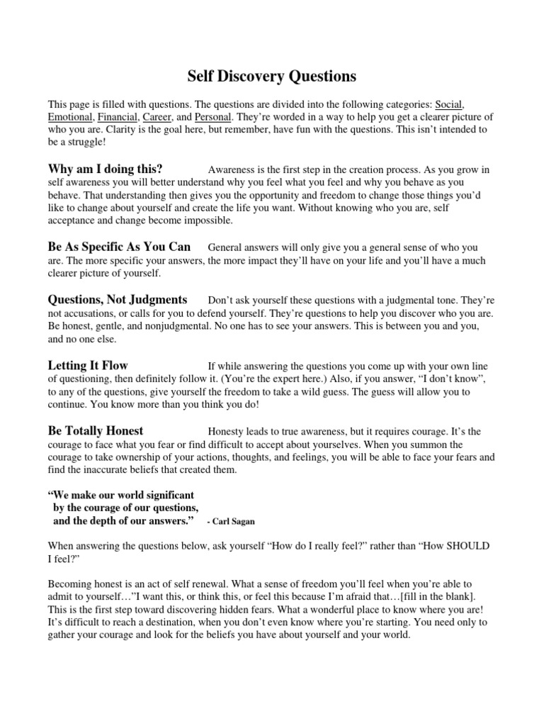 Self Discovery Questions | PDF
