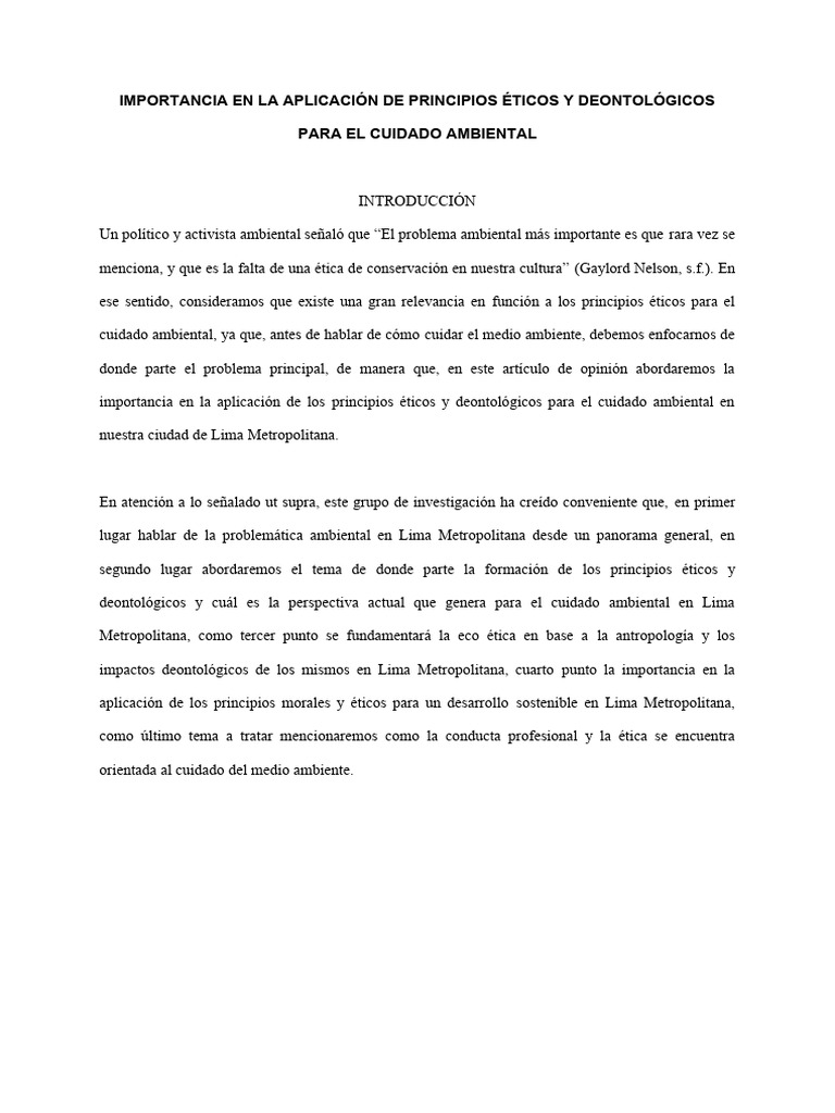 Ética y Deontología en el Cuidado Ambiental | PDF | Ciencias sociales ...