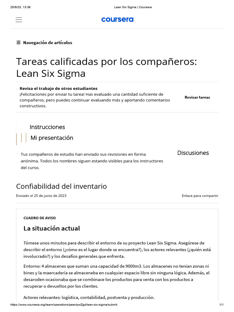 Curso de Lean Six Sigma en Coursera | PDF