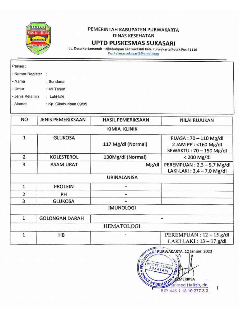 Surat Keterangan Lab | PDF