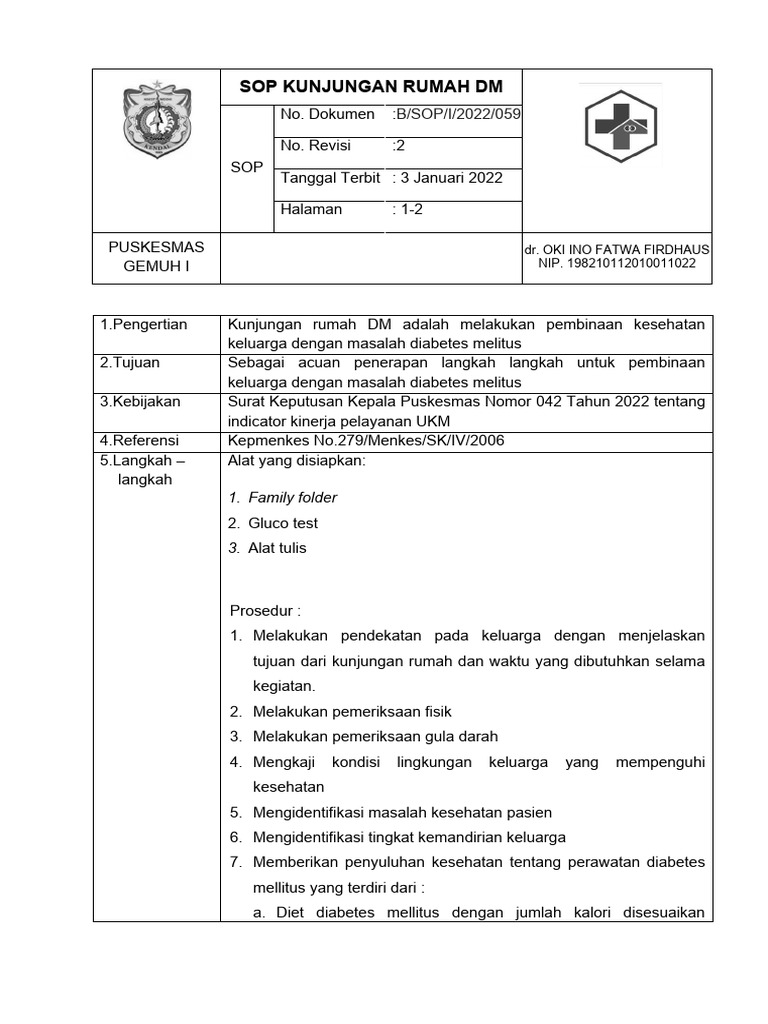 SOP Kunjungan DM 2023 | PDF