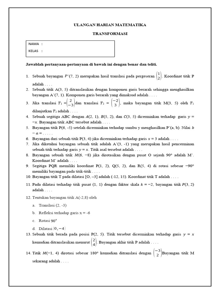 Ulangan Transformasi Matematika | PDF