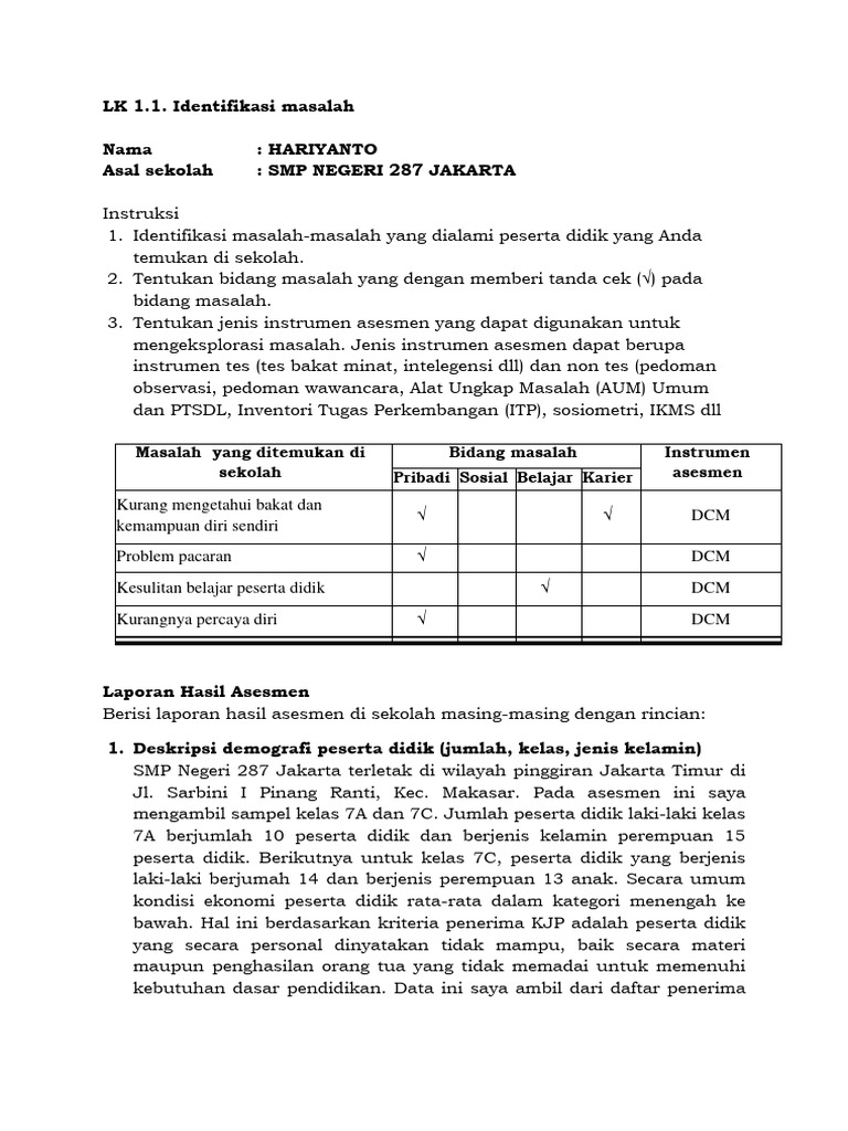 LK 1.1. Identifikasi masalah - BK HARIYANTO | PDF