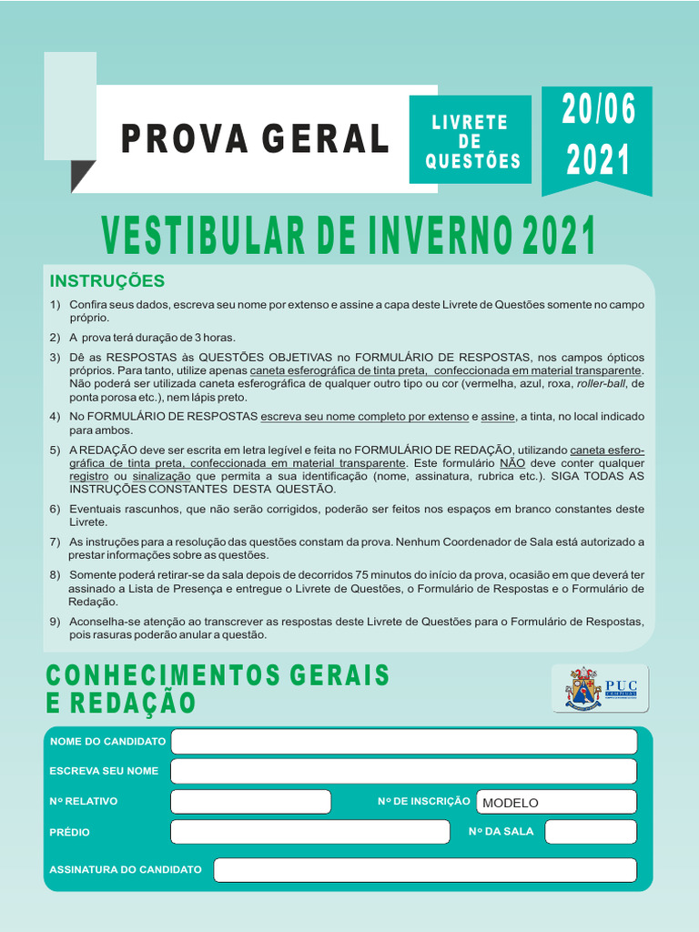 Puccamp 2021 - Inverno - Prova | PDF | Migração humana | Acústica