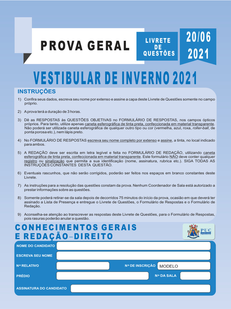 Puccamp 2021 - Inverno - Prova Direito | PDF