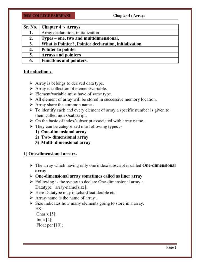 4 Chapter Array 71e18d3f F9d9 4fb7 Aa90 6ce8ea545fed Pdf Pointer Computer Programming
