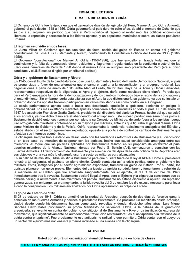 La Dictadura de Odría - CCSS - 5° | PDF