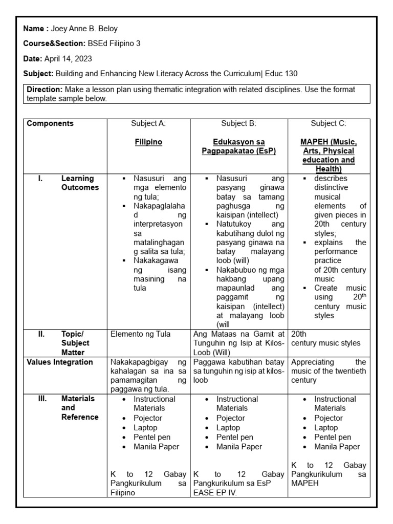 Thematic Lesson Plan FINAL | PDF