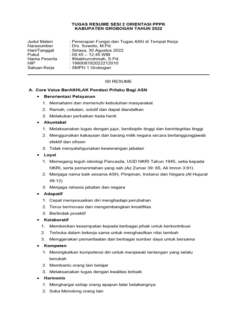 TUGAS RESUME SESI 2 ORIENTASI PPPK | PDF