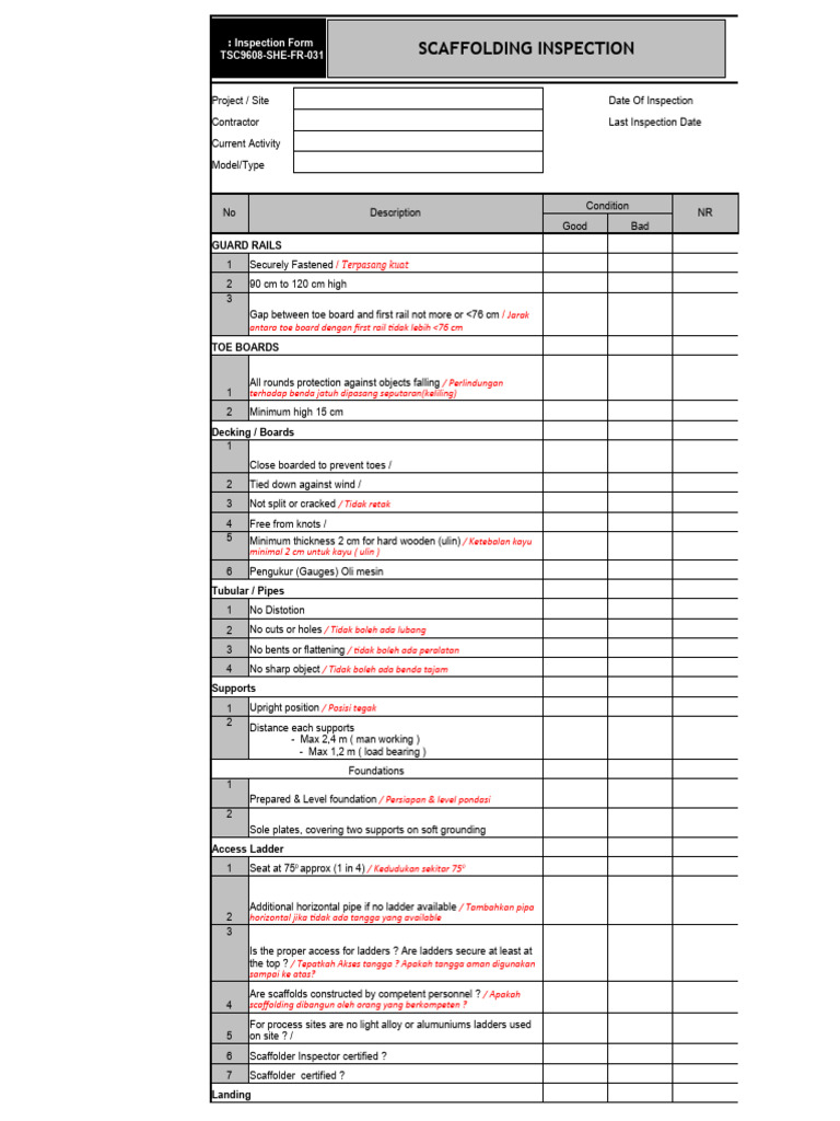 031 Form Inspection Scaffolding | PDF