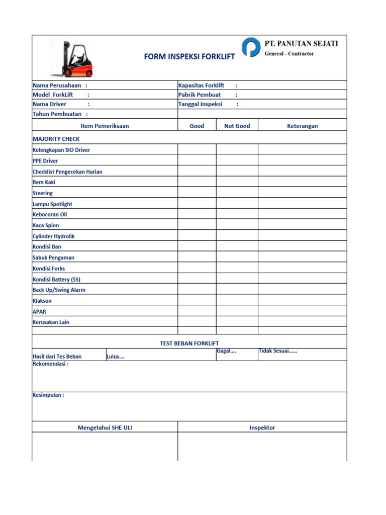Form Inspeksi Forklift Harian | PDF