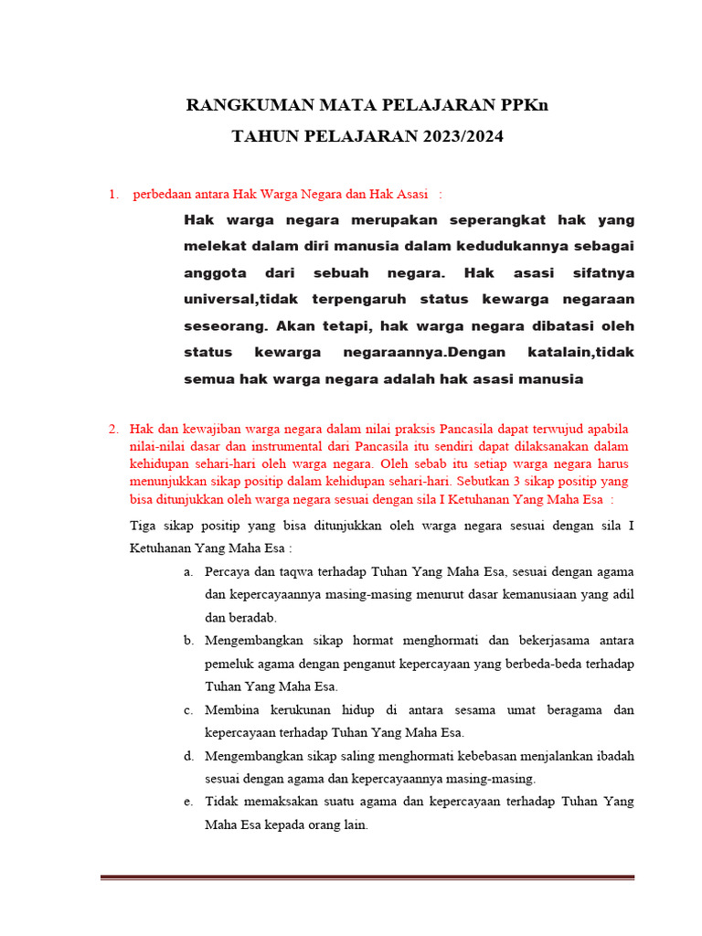 1. Rangkuman PPKn 2023- 2024 | PDF