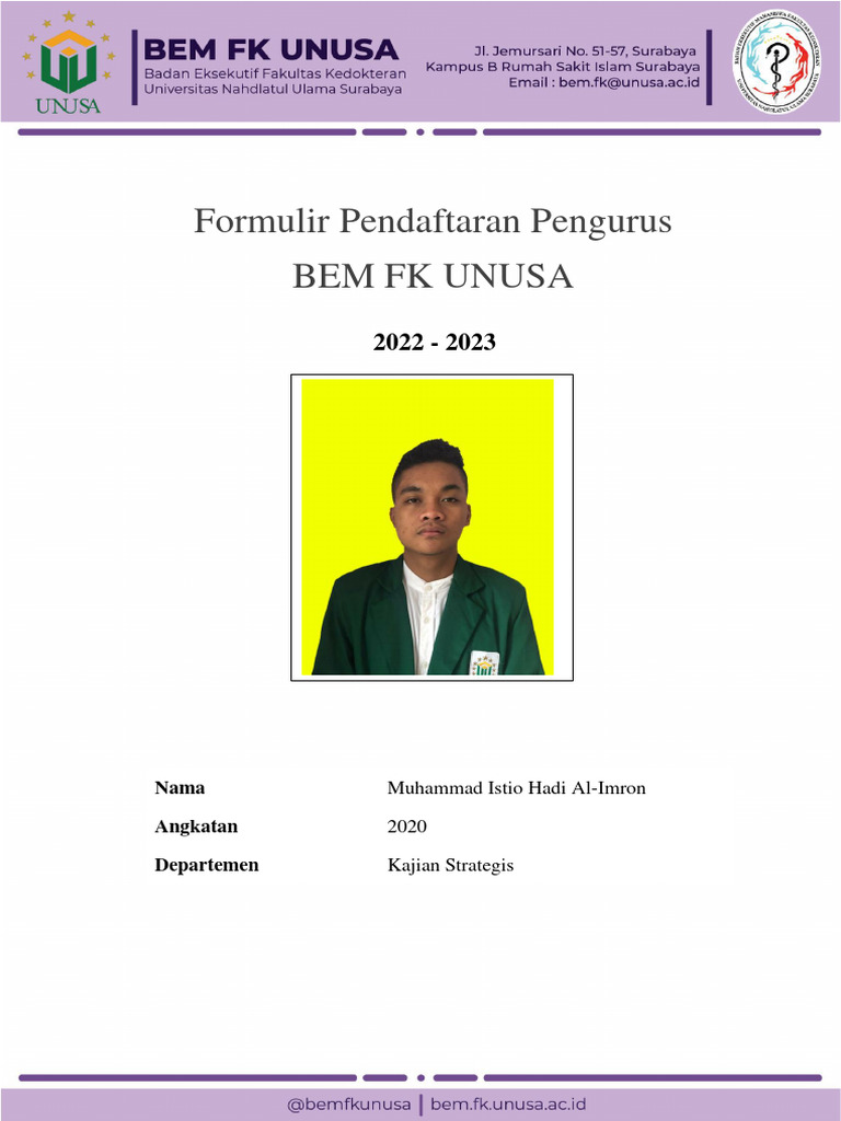 Formulir Pendaftaran BEM 2022 | PDF