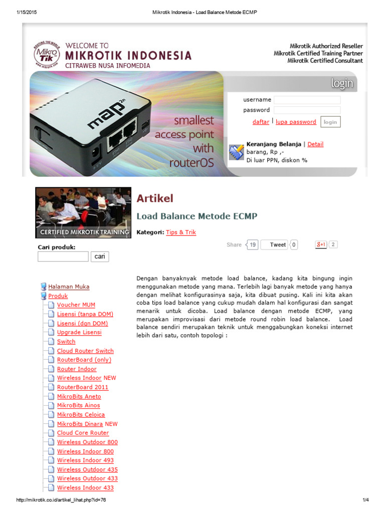 Mikrotik Indonesia - Load Balance Metode ECMP | PDF