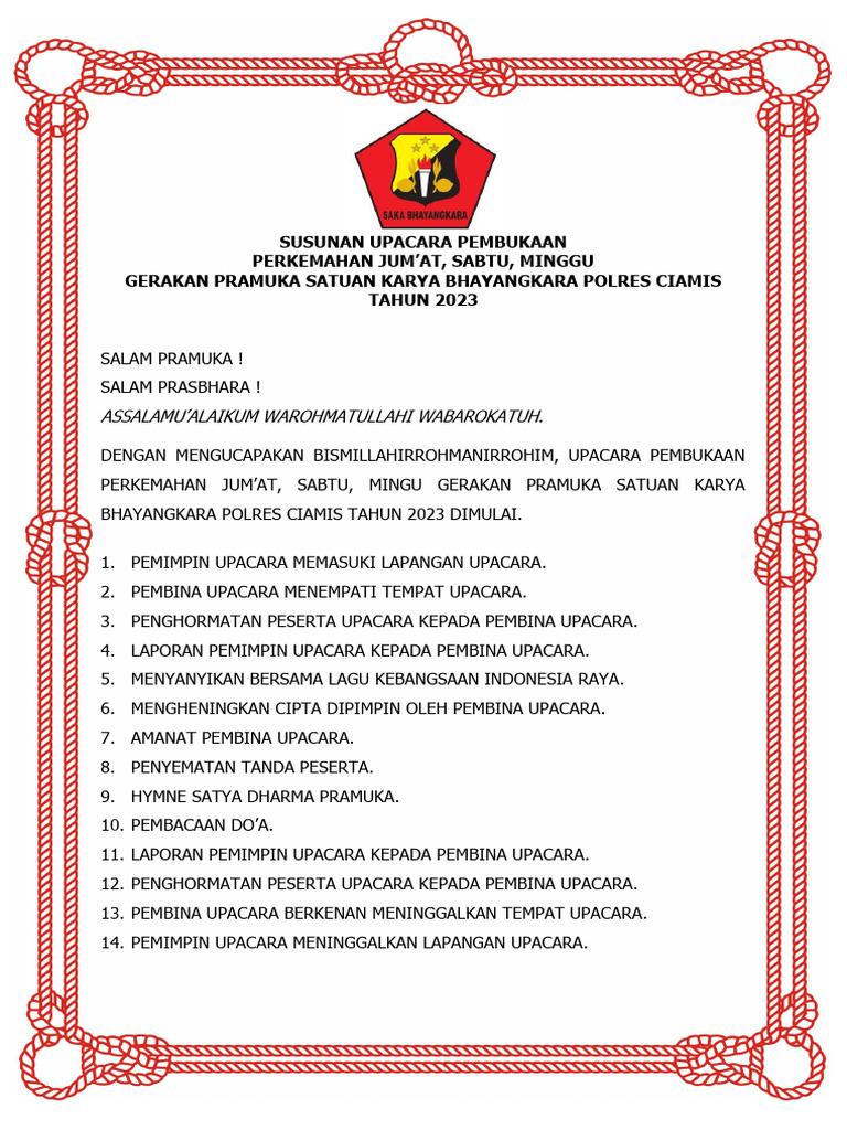 Susunan Upacara Pembukaan Perjusami | PDF