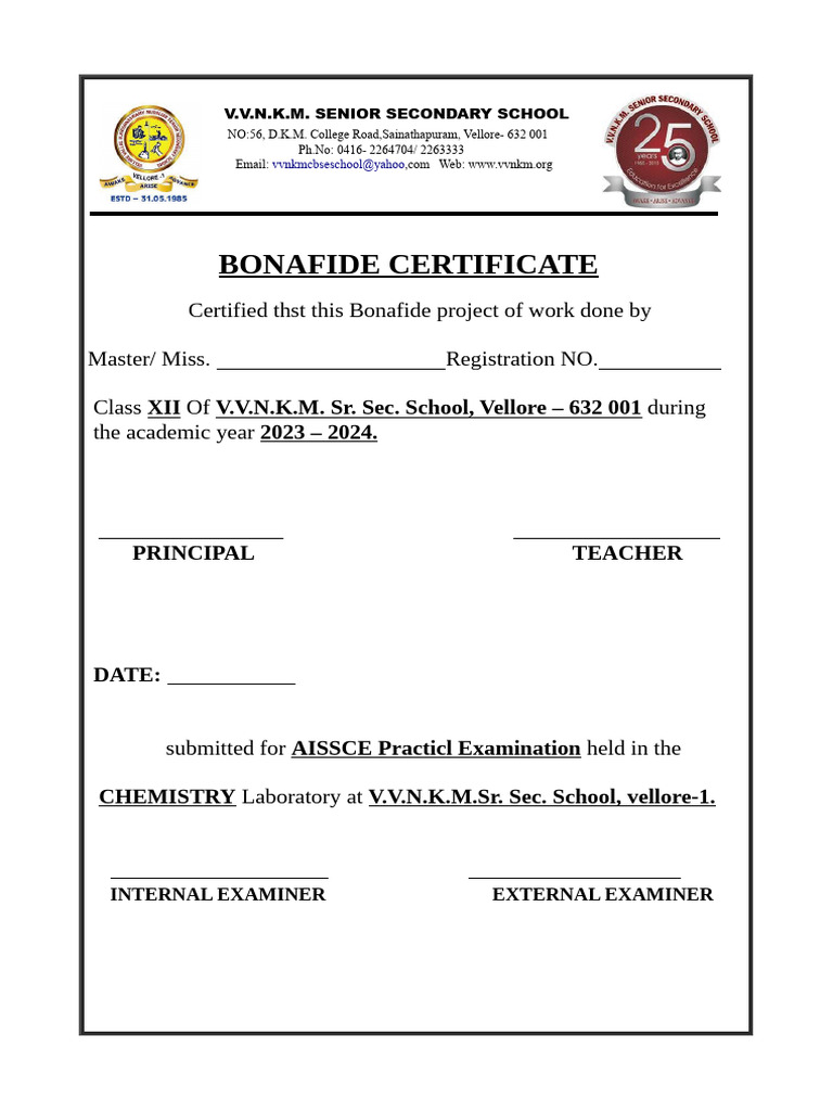 School Bonafide Certificate Template | PDF