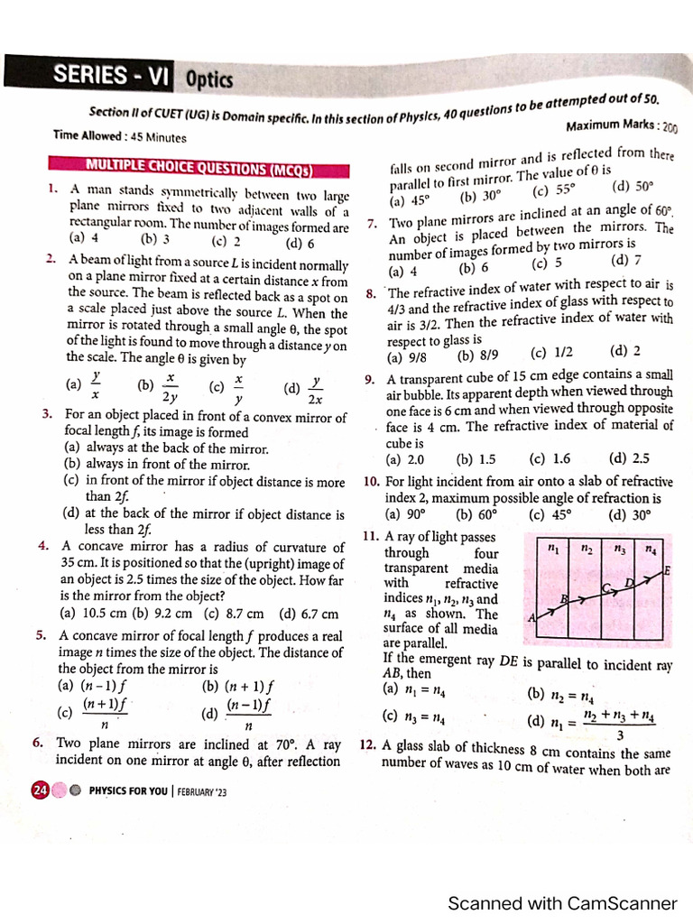 Optics Practice Paper | PDF