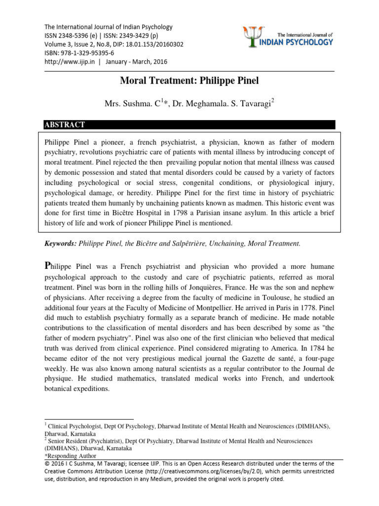 Moral Treatment: Philippe Pinel: Mrs. Sushma. C, Dr. Meghamala. S ...