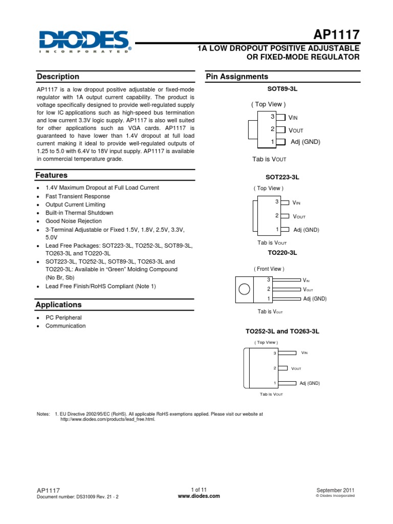 AP1117 Datasheet - Regulador 3.3V | Printed Circuit Board | Capacitor