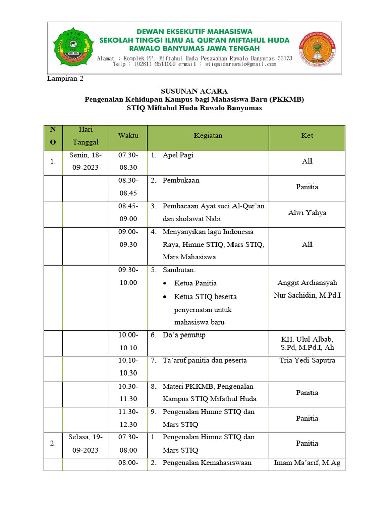 Susunan Acara PKKMB 2023 | PDF