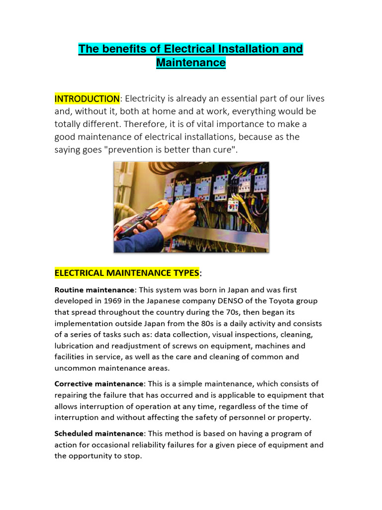 The Benefits of Electrical Installation and Maintenance | PDF | Systems ...
