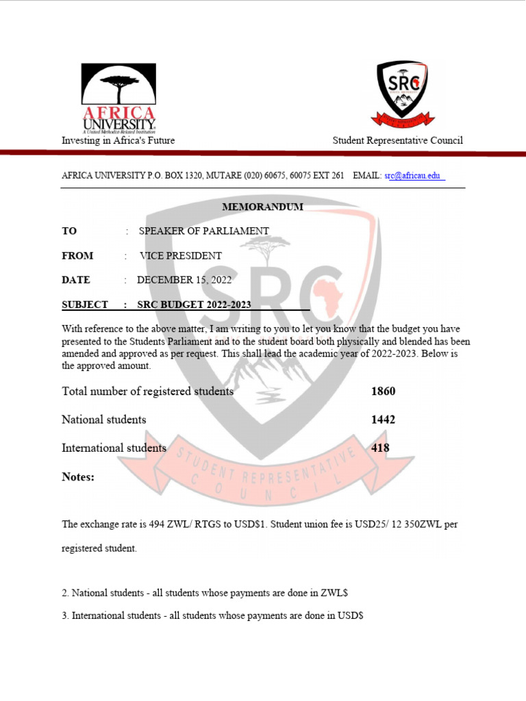 Approved SRC Budget 2022-2023 Academic Year. | PDF | Economies | Government