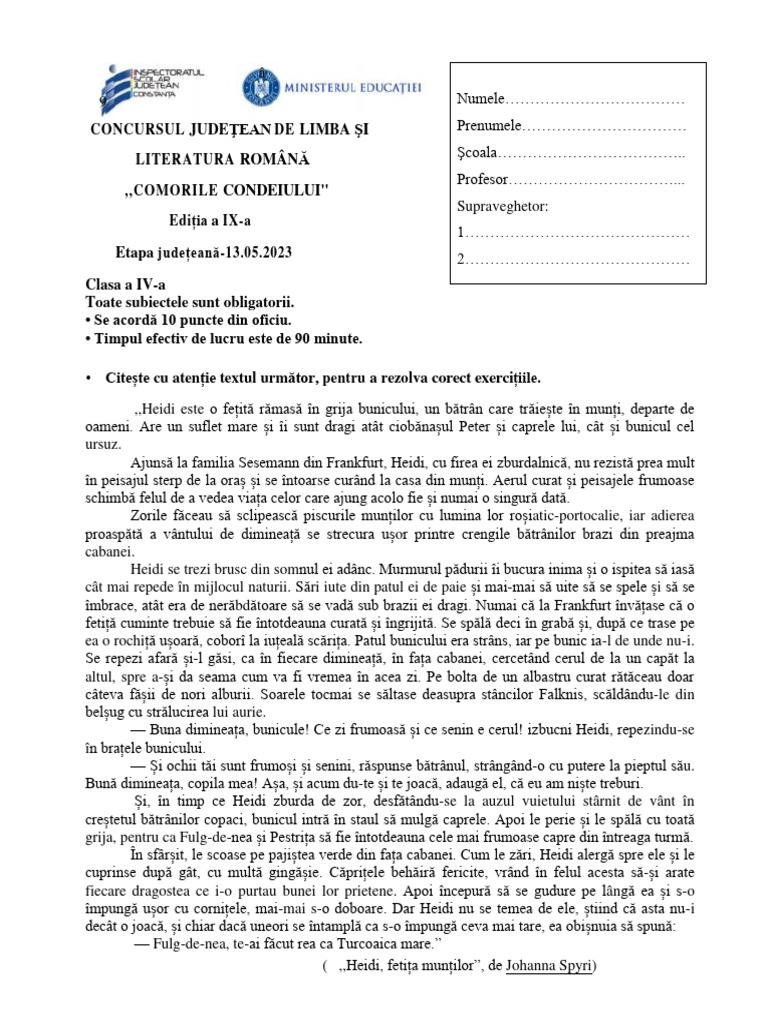 2.subiecte Clasa A IV-a | PDF