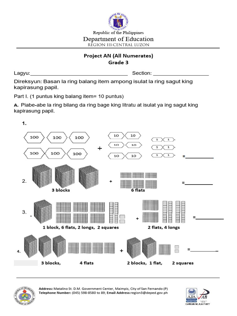 Grade 3 Project An Assessment Tool (Pre Test-Kapampangan) | PDF