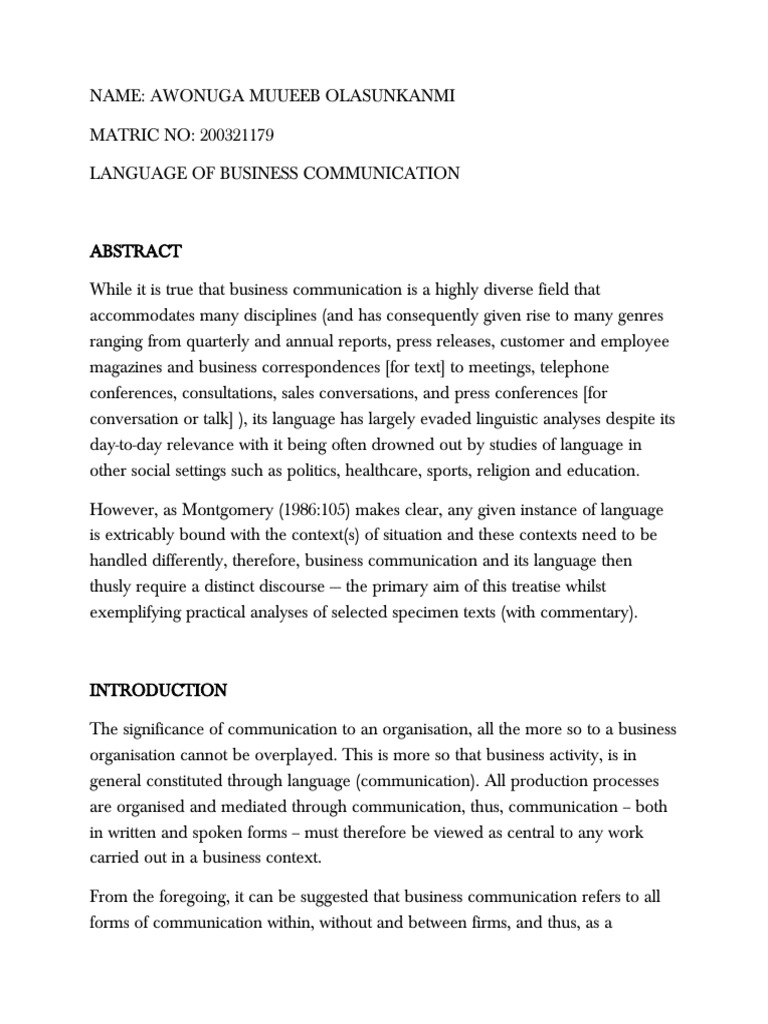Language of Business | PDF