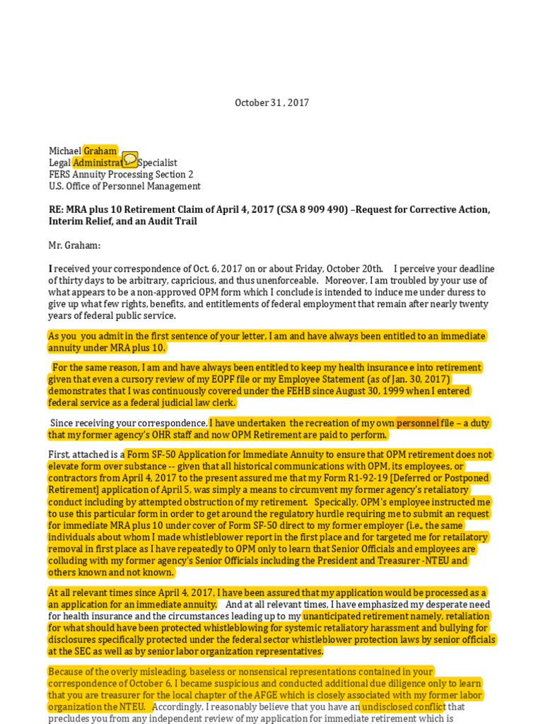 2017.11.06.r Emails Re Sec A. Koch To Opm Rs Triggering Retal. | PDF ...