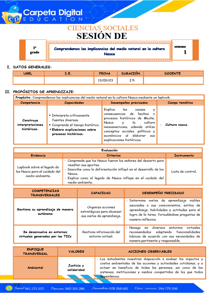 1° Sesión de Aprendizaje Sesión 2 - Sem.1 - Exp.6 - Ciencias Sociales | PDF | Aprendizaje ...