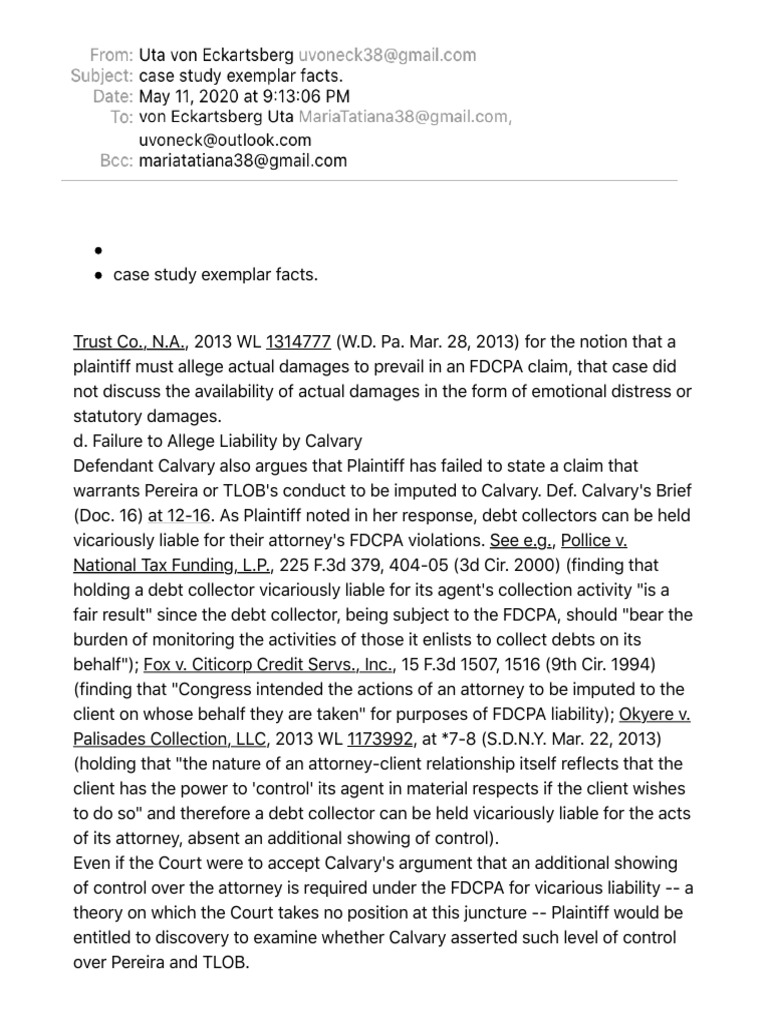 FDCPA Vicarious Liability Case Study | PDF | Securitization | Bankruptcy