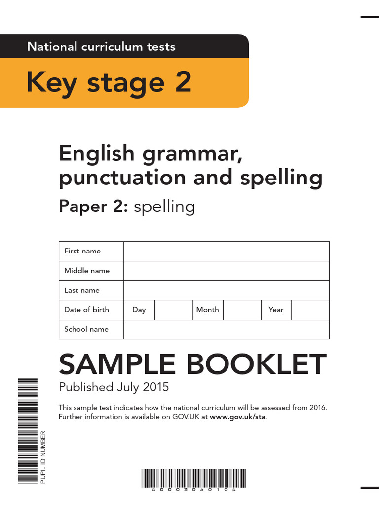 2016 Sample Key Stage 2 Year 6 - English Grammar Punctuation and ...