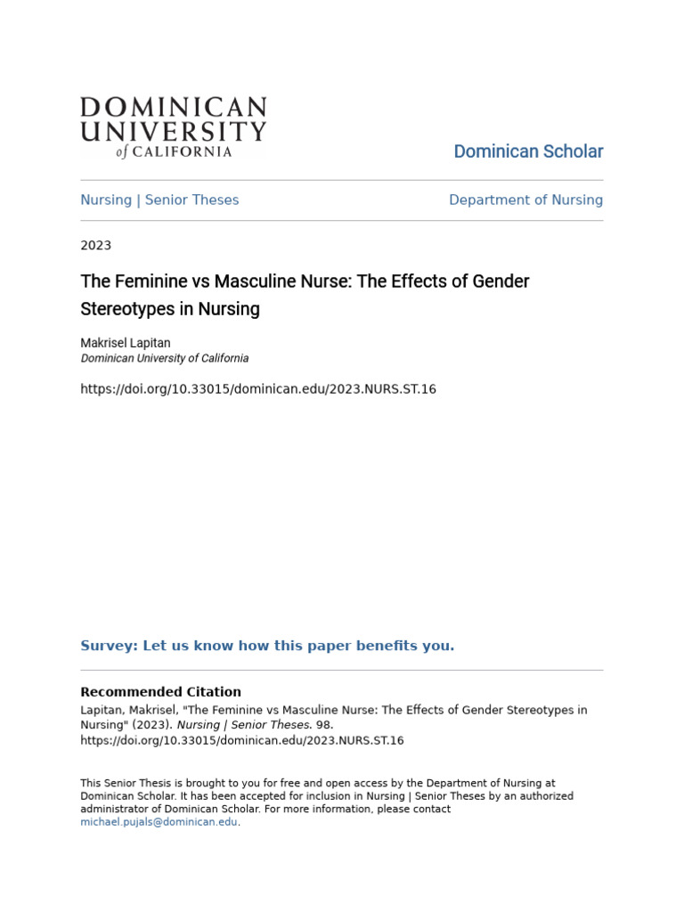 The Feminine Vs Masculine Nurse - The Effects of Gender Stereotype ...