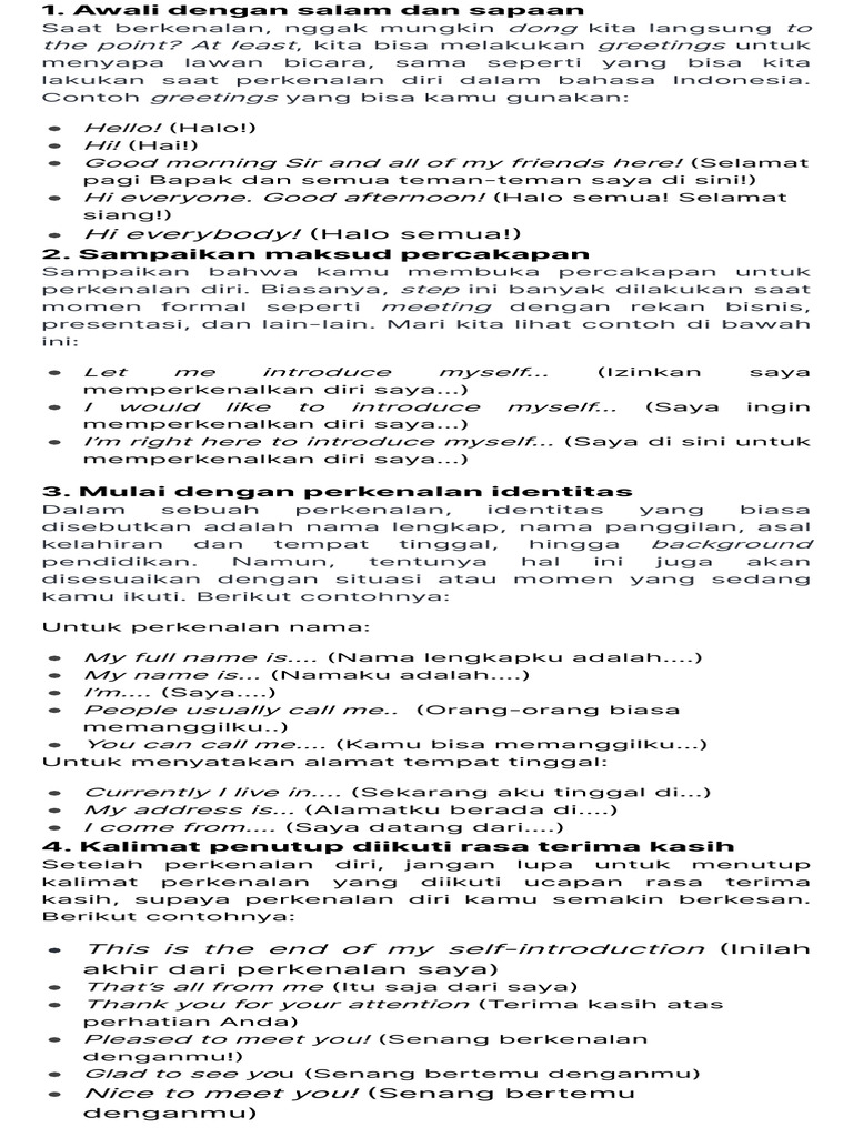 21 Contoh Perkenalan Diri (Self Introduction) Dalam Bahasa Inggris ...