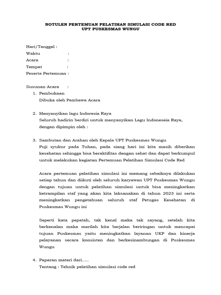 1.4.2 EPc NOTULEN PERTEMUAN PELATIHAN SIMULASI CODE RED | PDF