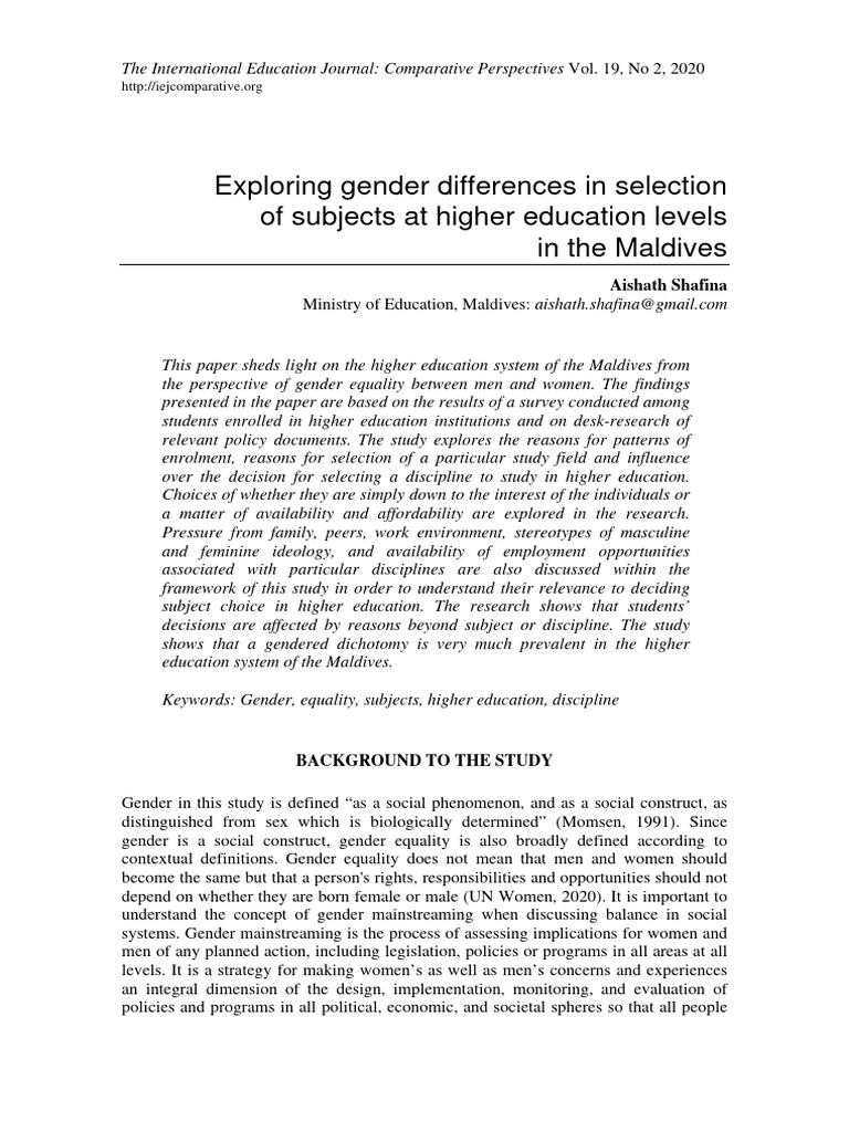 Exploring Gender Differences In Selection Of Subjects At Higher