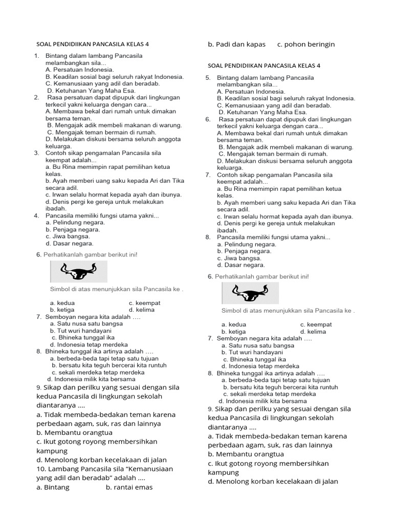 Soal Pendidiikan Pancasila Kelas 4 | PDF