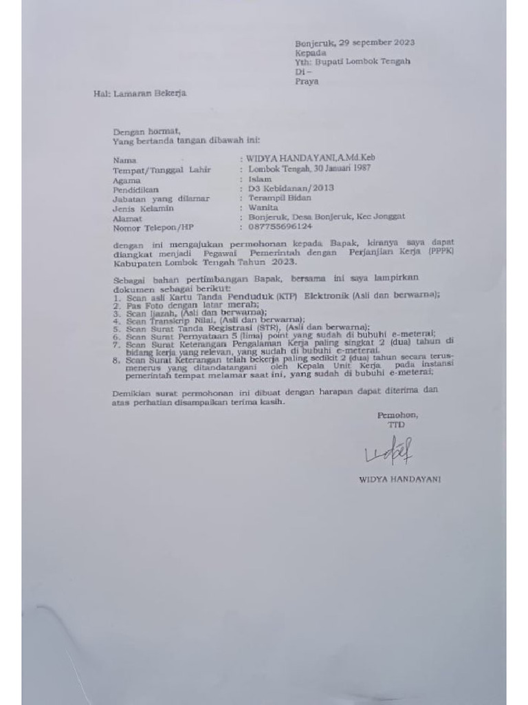 S Lamaran MB Widia | PDF