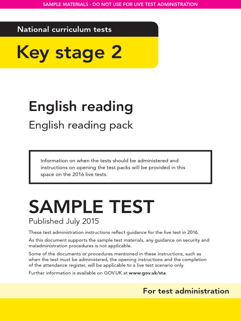 2016 Sample Key Stage 2 Year 6 - English Reading Test Administering | PDF