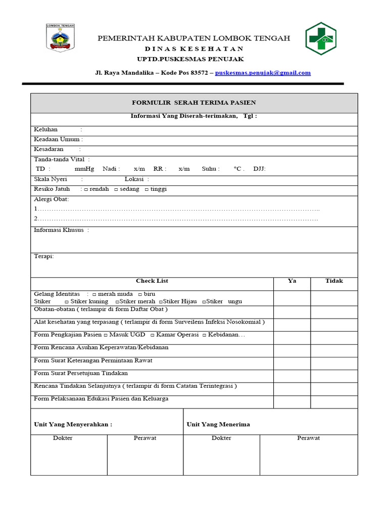 Form Serah Terima Pasien | PDF