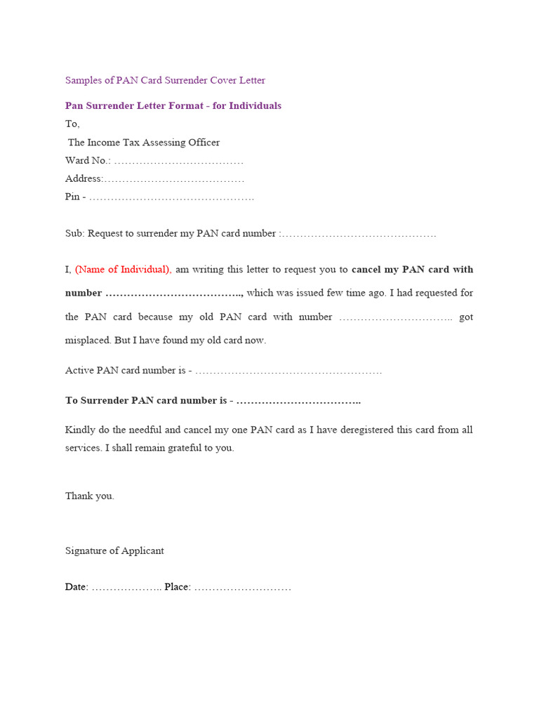 Application SurrenderForm Cover Letter | PDF