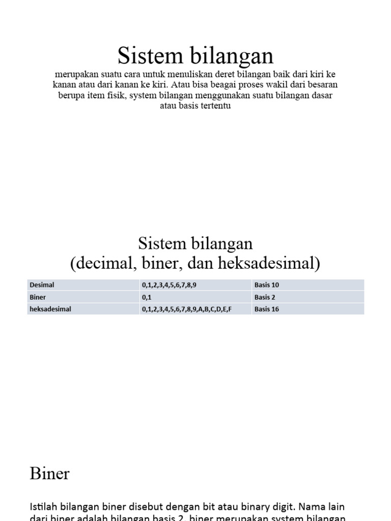 Sistem bilangan (desimal, biner dan heksadesimal) | PDF