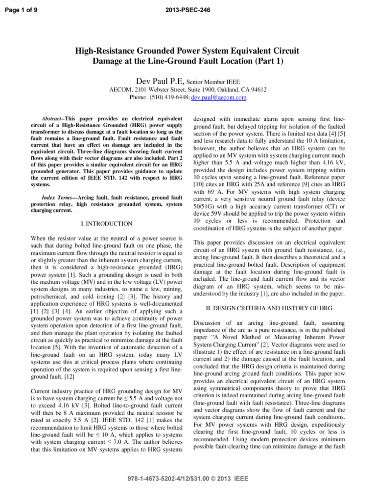 High Resistance Grounding Protection Scheme Part 1 Pdf Transformer