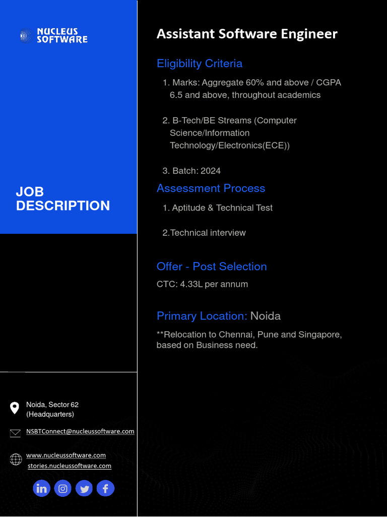 JD For Assistant Software Engineer | PDF | Banks | Cash