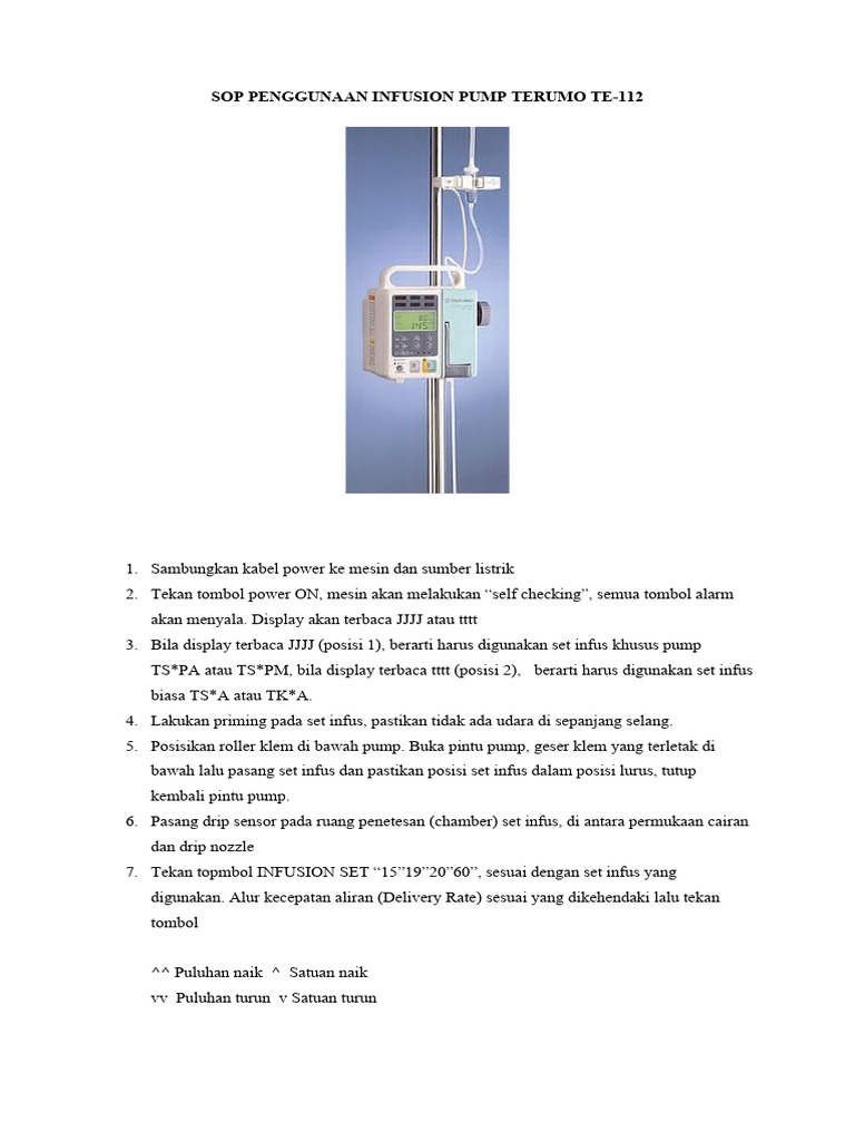 Sop Infusion Pump Terumo Te112 | PDF | Teknologi & Rekayasa
