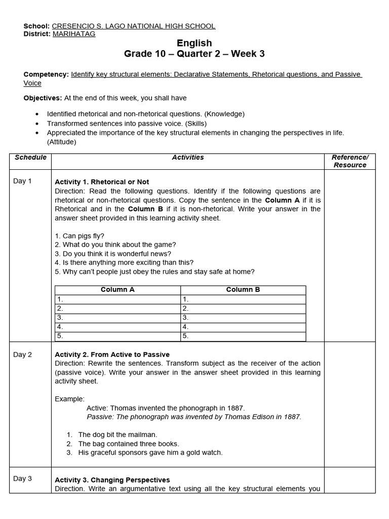 English 10 - Q2 - Week 3 | PDF