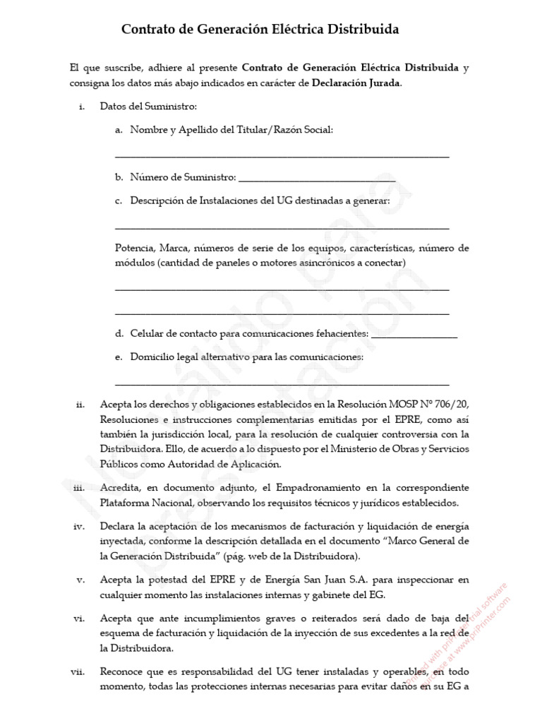 Contrato de Generacion Electrica Distribuida v7 | PDF | Ingenieria ...
