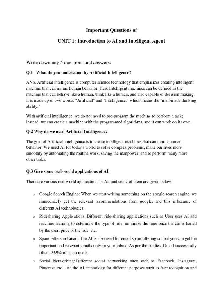 AI Guess Paper Important Questions | PDF